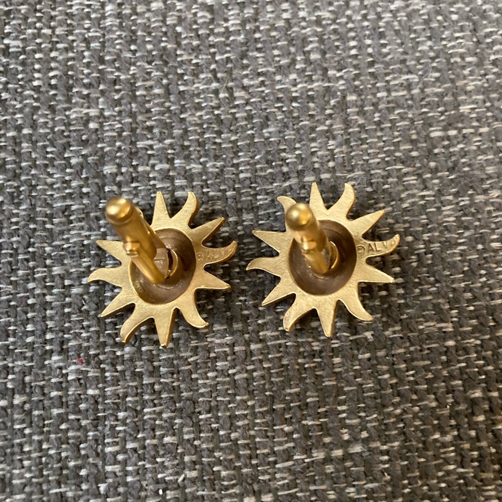 Alva Vintage Gold Tone Smiling Sun Cufflinks - Gem